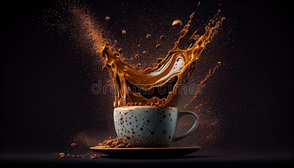 Coffee Beens Exploding Over Cappuccino Cup on Foody Themed Background ...
