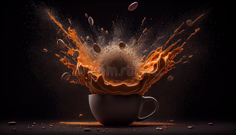 Coffee Beens Exploding Over Cappuccino Cup on Foody Themed Background ...