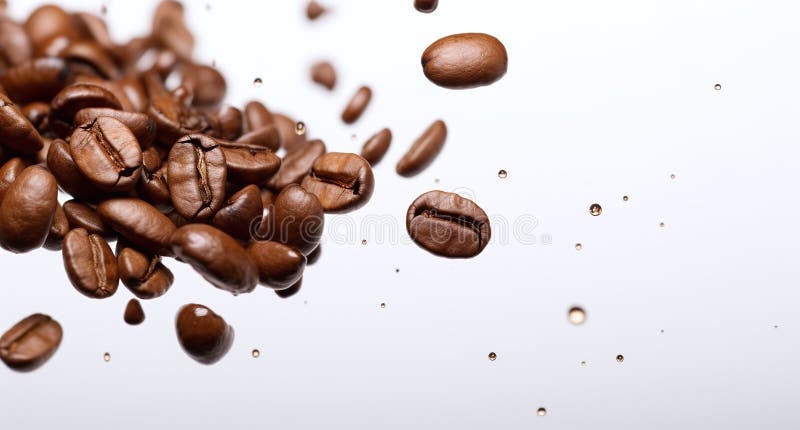 Coffee Beens Exploding Over Cappuccino Cup Background Selective Focus ...