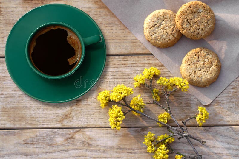 Coffee and Biscuits in Spring-top View Stock Image - Image of drink ...