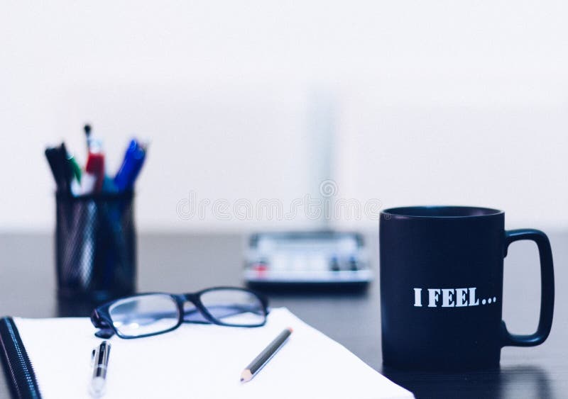 Coffee on a Black Table Showing Break or Breakfast in Office Stock ...