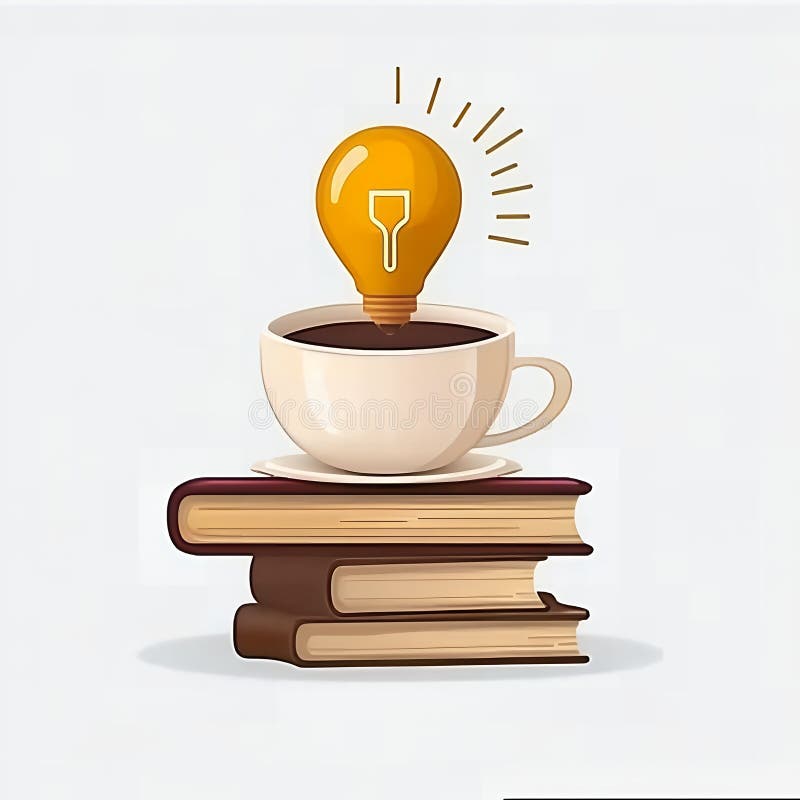 Coffee Books and Bright Ideas Illumination and Knowledge Concept ...