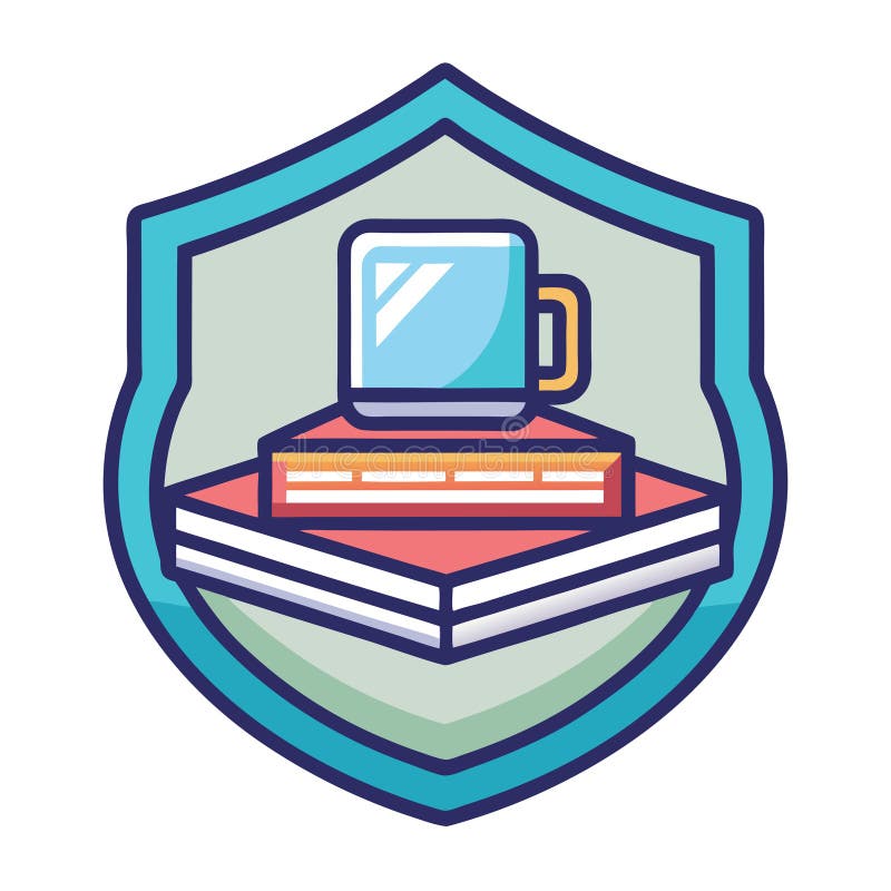 Coffee, Books, and Learning: Vector Illustration in Shield Symbol Stock ...