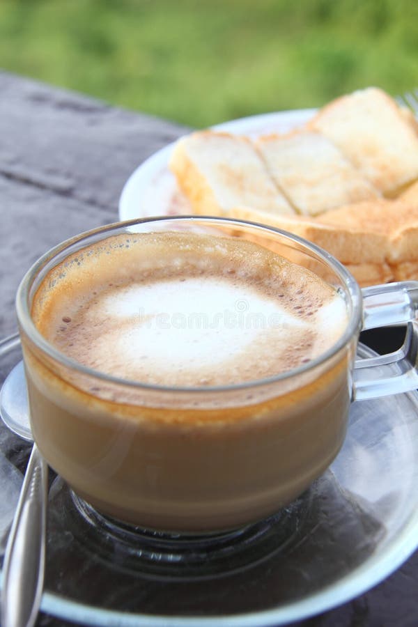 Coffee with Bread in the Garden Stock Image - Image of dark, dessert ...