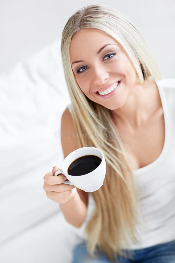 Girl with coffee or tea stock image. Image of addict - 21804677