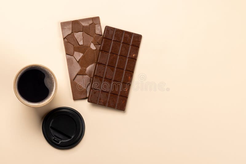 Coffee Break Bliss: Chocolate Bars Paired with a Cup of Coffee Stock ...