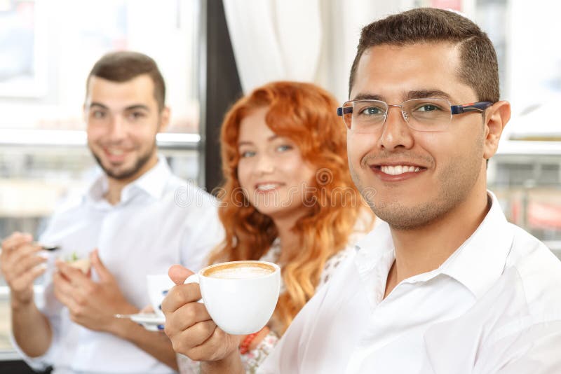 Coffee Break of Busines Colleagues Stock Image - Image of cafe, male ...