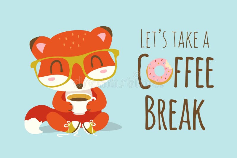 Coffee Break Cartoon Fox Illustration Stock Illustration - Illustration ...