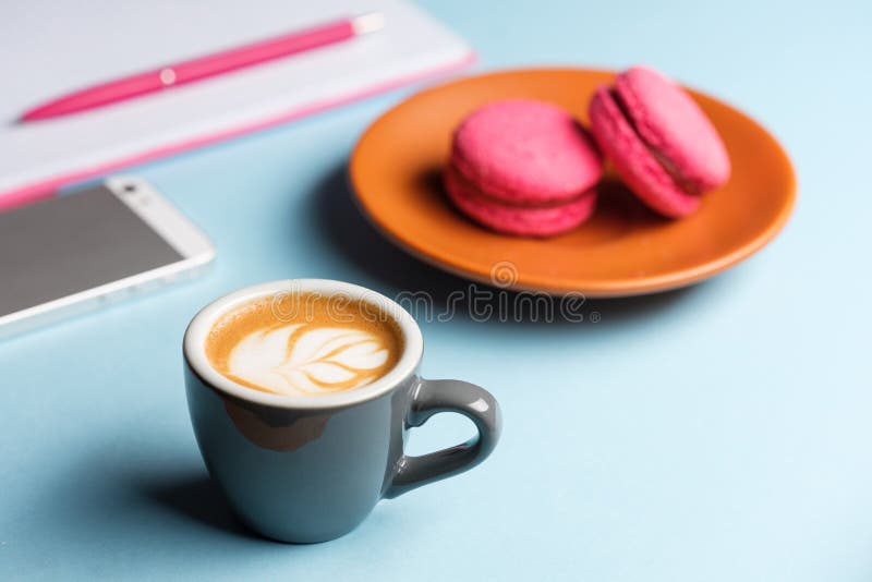 Coffee Break in a Colorful Girly Workspace Stock Image - Image of ...