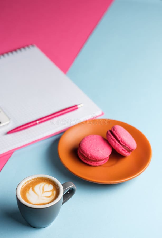 Coffee Break in a Colorful Girly Workspace Stock Image - Image of ...