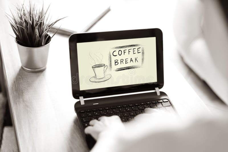 Coffee Break Concept on a Laptop Screen Stock Image - Image of ...