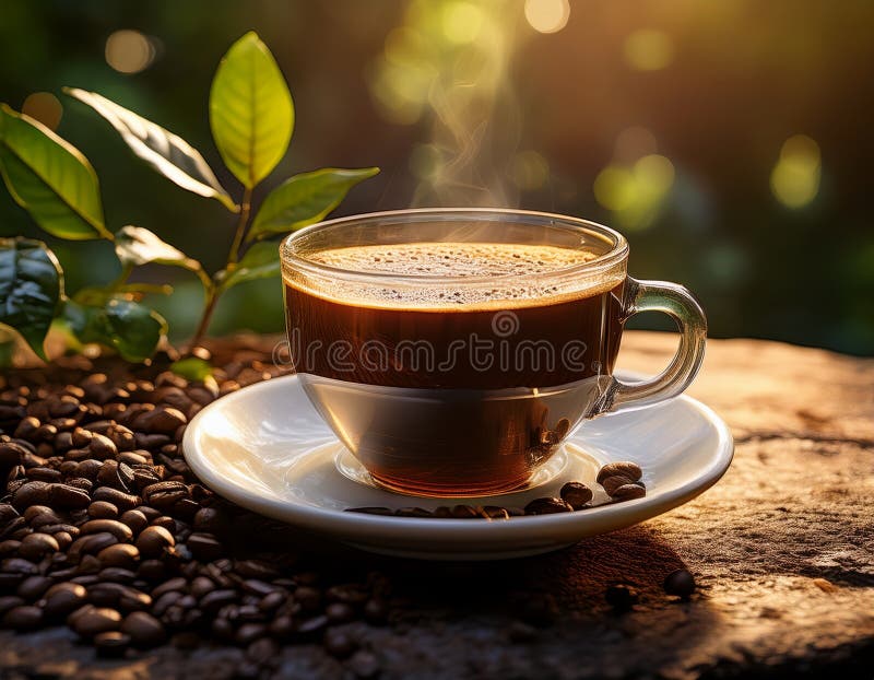 Coffee Break, Cup of Fresh Morning Coffee at Sunrise Stock Illustration ...