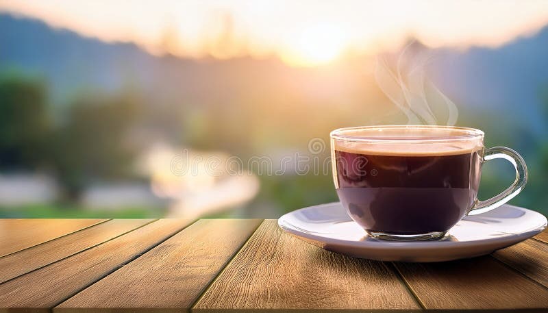 Coffee Break, Cup of Fresh Morning Coffee at Sunrise Stock Illustration ...