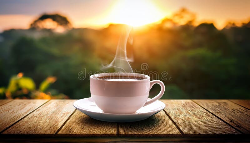 Coffee Break, Cup of Fresh Morning Coffee at Sunrise Stock Illustration ...