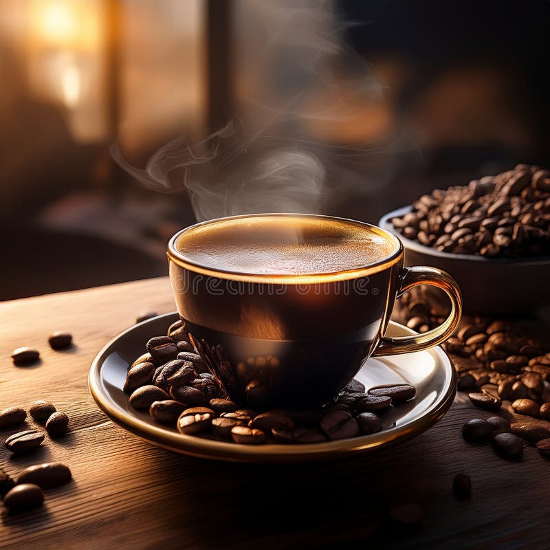 Coffee Break, Cup of Fresh Morning Coffee at Sunrise Stock Illustration ...