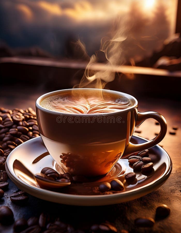 Coffee Break, Cup of Fresh Morning Coffee at Sunrise Stock Illustration ...