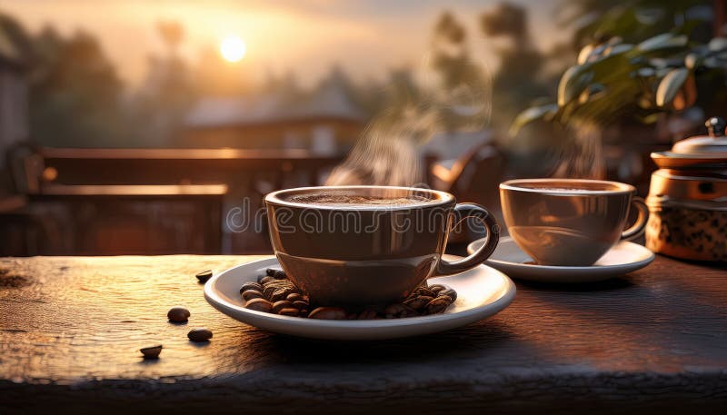 Coffee Break, Cup of Fresh Morning Coffee at Sunrise Stock Illustration ...