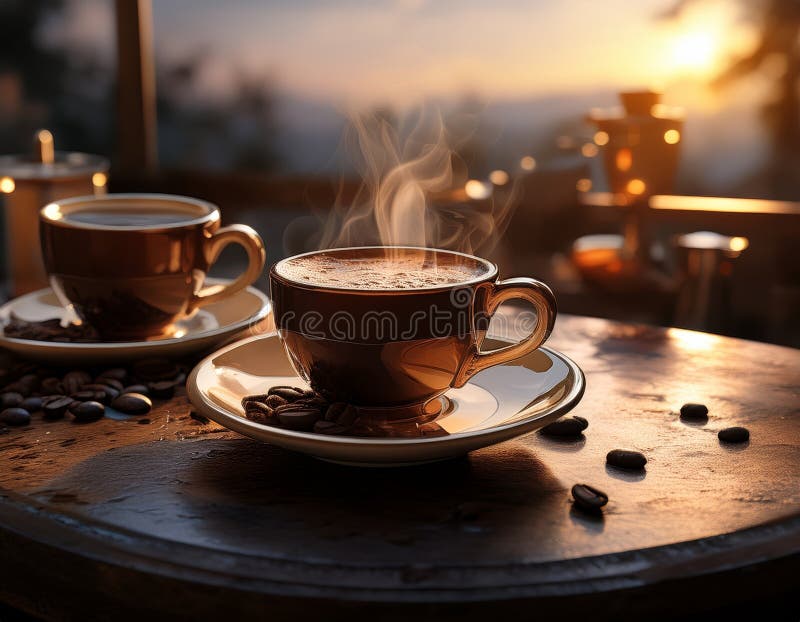 Coffee Break, Cup of Fresh Morning Coffee at Sunrise Stock Illustration ...