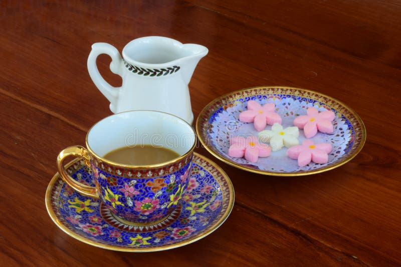 Coffee Break with Flower Cookies Stock Photo - Image of flower ...