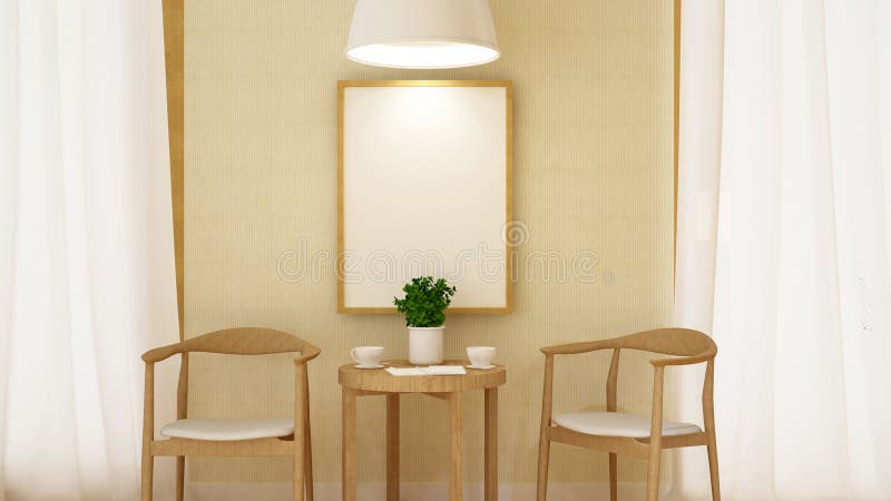 Coffee Break with Frame and Pendent Lamp -3D Rendering Stock ...