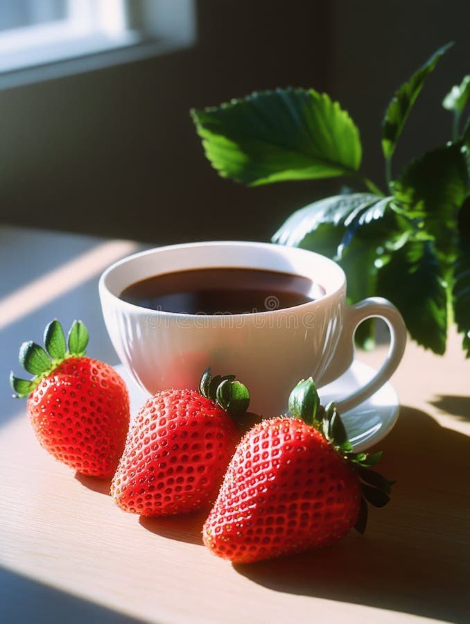Coffee Break with Fresh Strawberries Stock Photo - Image of morning ...