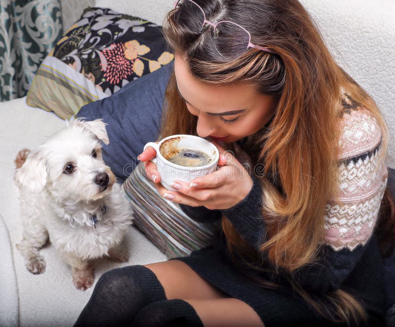 Coffee Break at Home with Dog. Stock Image - Image of caffeine, animal ...