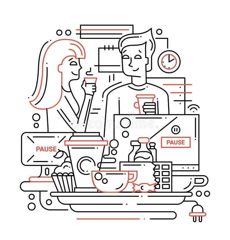 Coffee Break - Line Design Illustration Stock Vector - Illustration of ...