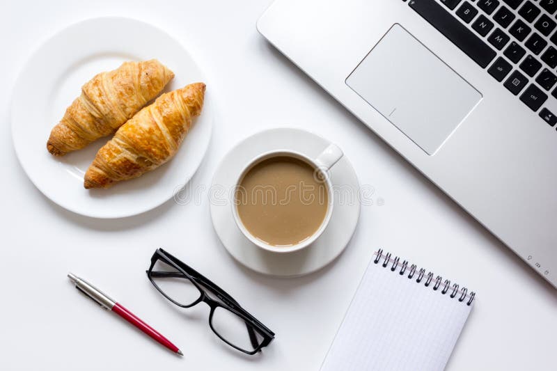 Coffee Break in Office on Desk with Laptop Top View Stock Photo - Image ...
