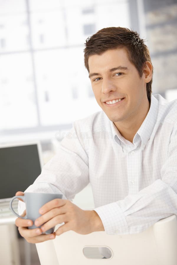 Coffee Break In Office, Smiling Businessman Stock Image - Image of ...