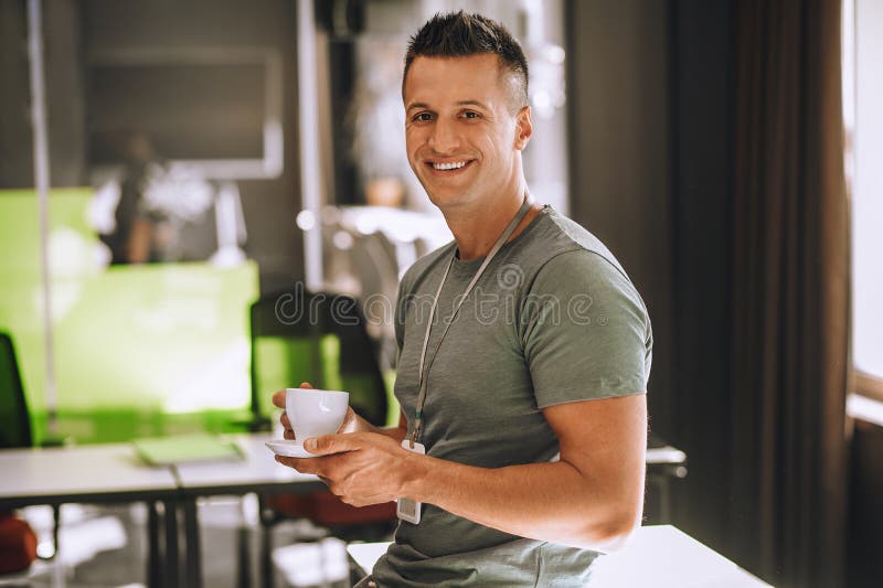 Office Worker Having Coffee while Coffee Break Stock Image - Image of ...