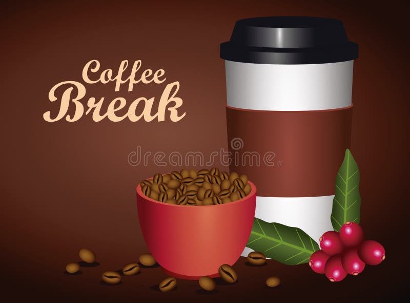 Coffee Break Poster with Cup and Plastic Container Stock Vector ...