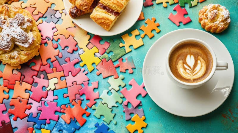 Coffee Break with a Puzzle and Pastries Stock Illustration ...
