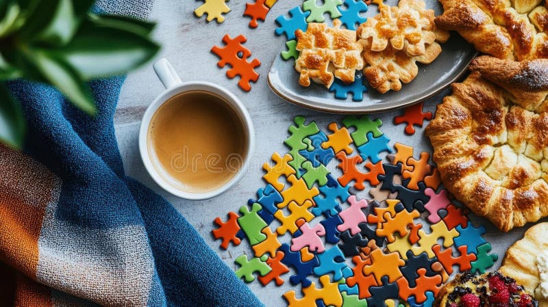 Coffee Break with Puzzles and Pastries, a Cozy Moment of Indulgence ...