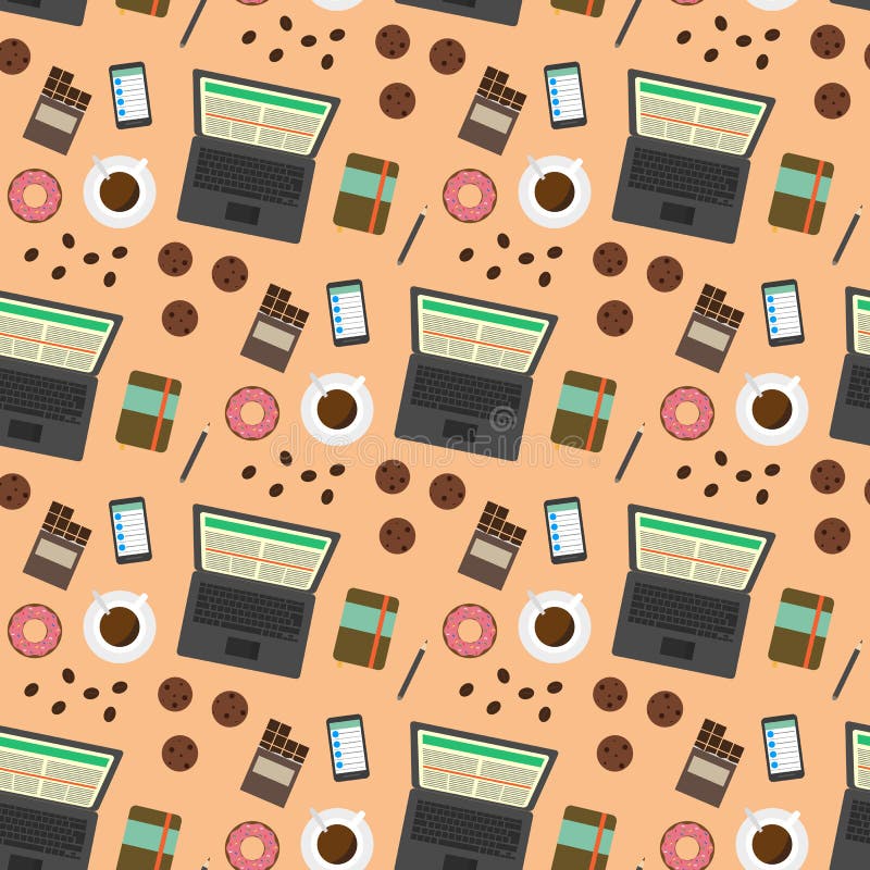 Coffee Break Seamless Pattern Stock Vector - Illustration of notebook ...