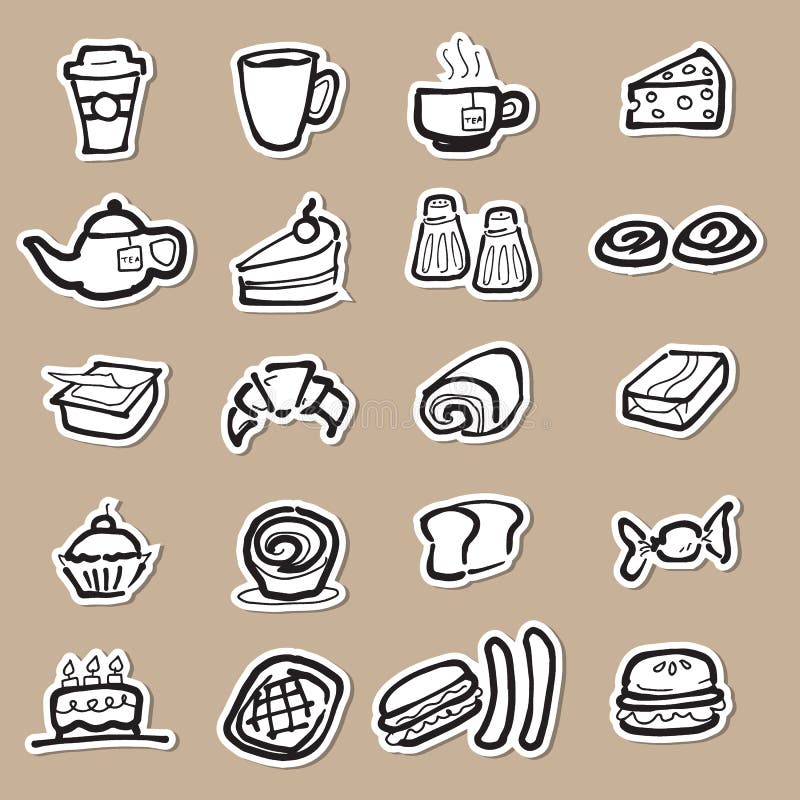 Coffee Break and Snacks Drawing Icons Paper Cut Stock Vector ...