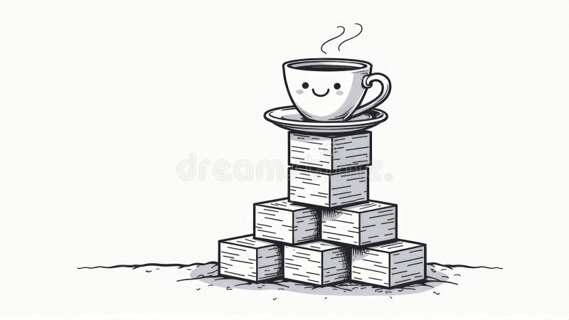 Coffee Break on a Stack of Documents, Line Art Illustration, Line Art ...