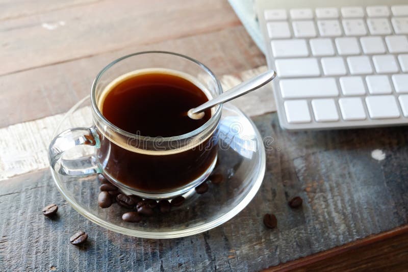 Coffee Break on Table Work Office Stock Photo - Image of notebook ...