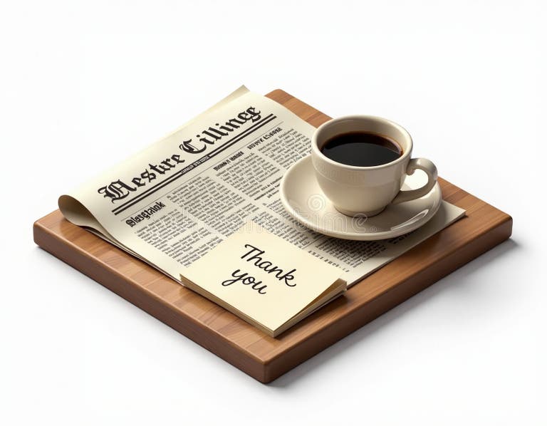 Coffee Break Thank You Note on Newspaper Stock Illustration ...