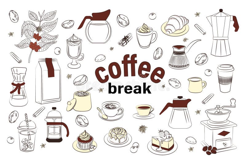 Coffee Break Themed Vector Illustration with Snacks Stock Vector ...