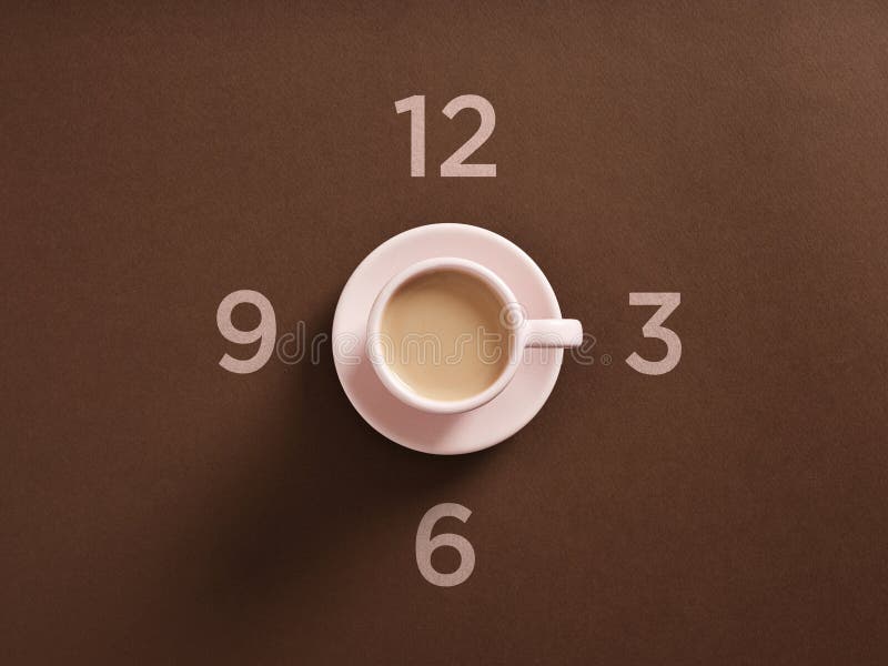Coffee Break Time with Cup of Coffee Forming a Clock on Brown ...