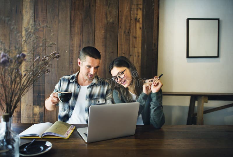Coffee Break Working Laptop Couple Concept Stock Photo - Image of ...