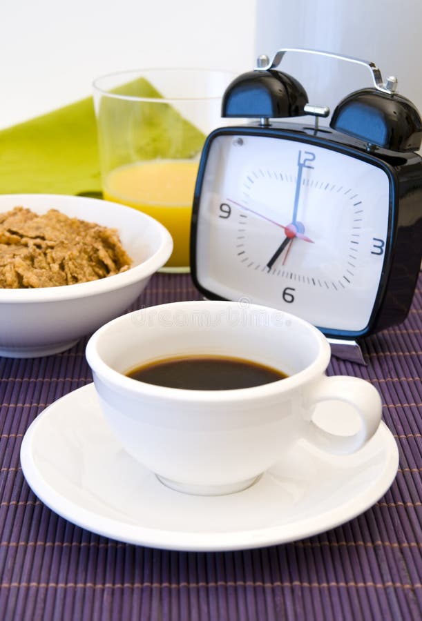 Coffee Breakfast and Alarm Clock Stock Photo - Image of coffe, fine ...