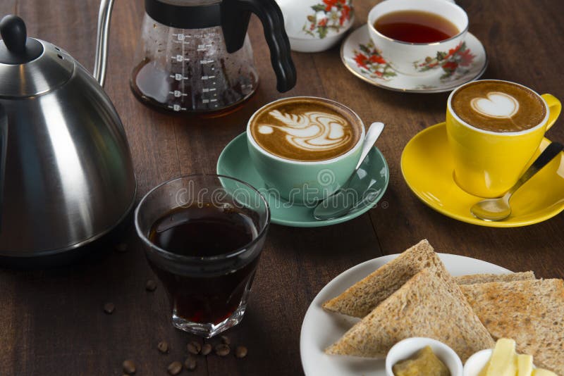 Coffee and breakfast items stock image. Image of afternoon - 110606389