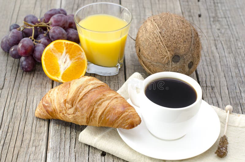 Coffee and Breakfast on a Wooden Table Stock Image - Image of coffee ...