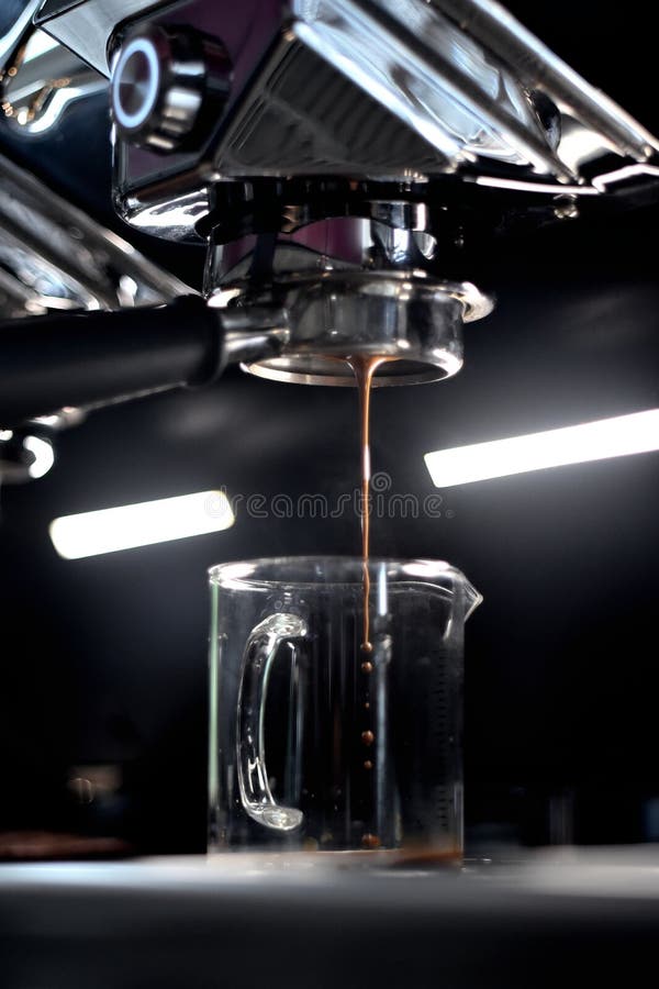 Coffee Brew from Espresso Machine, Close Up Shot Stock Image - Image of ...
