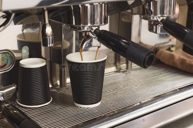 Coffee Preparation at a Cafe Using an Espresso Machine Stock Photo ...