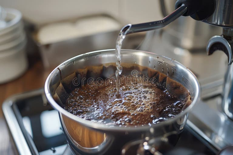 Coffee Brewing with Drip Method in Stainless Steel Filter Stock ...