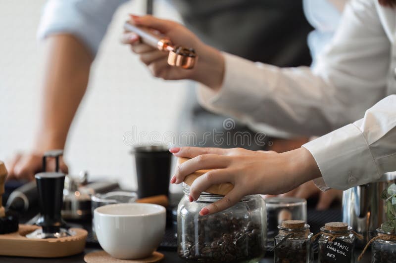 Coffee Brewing and Expertise. Hands Skillfully Prepare Coffee Using ...