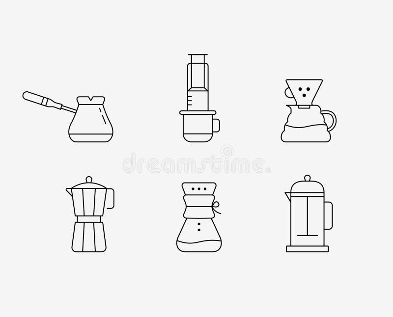 Coffee Brewing Methods. Line Icons Set Stock Vector - Illustration of ... Coffee Brewing Methods. Line Icons Set Stock Vector - Illustration of ...