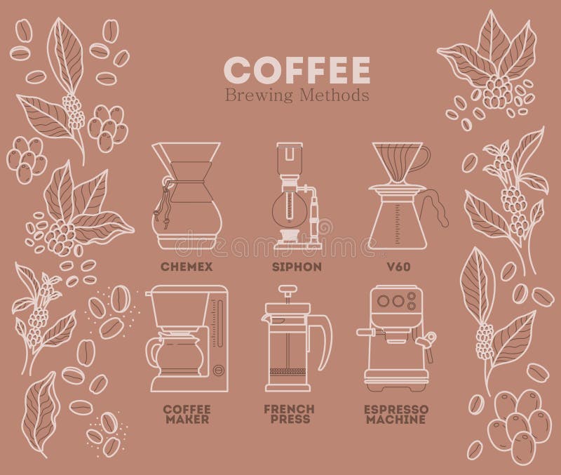 Coffee brewing methods stock vector. Illustration of beverage - 240013802